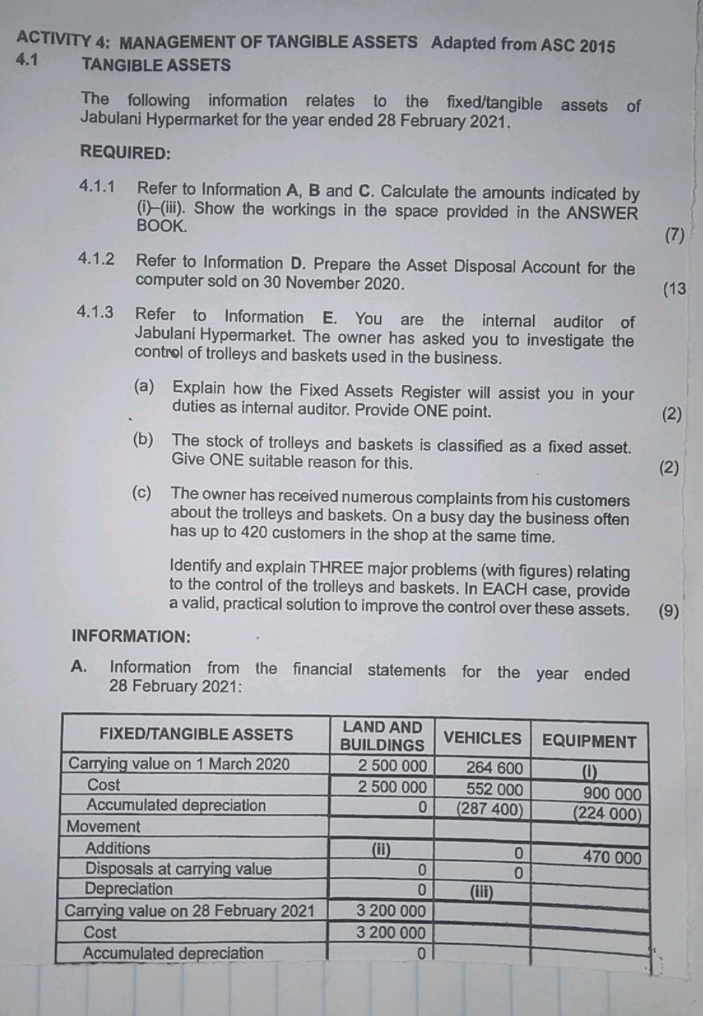 ACTIVITY 4: MANAGEMENT OF TANGIBLE ASSETS | StudyX