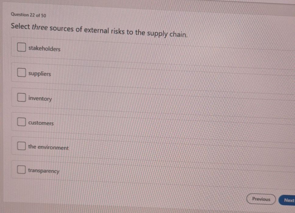 Select three sources of external risks to | StudyX