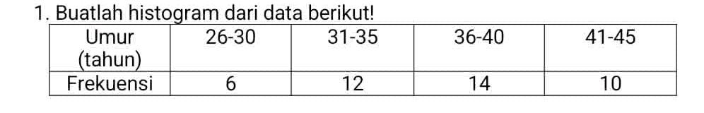 Buatlah histogram dari data berikut! | Umur
