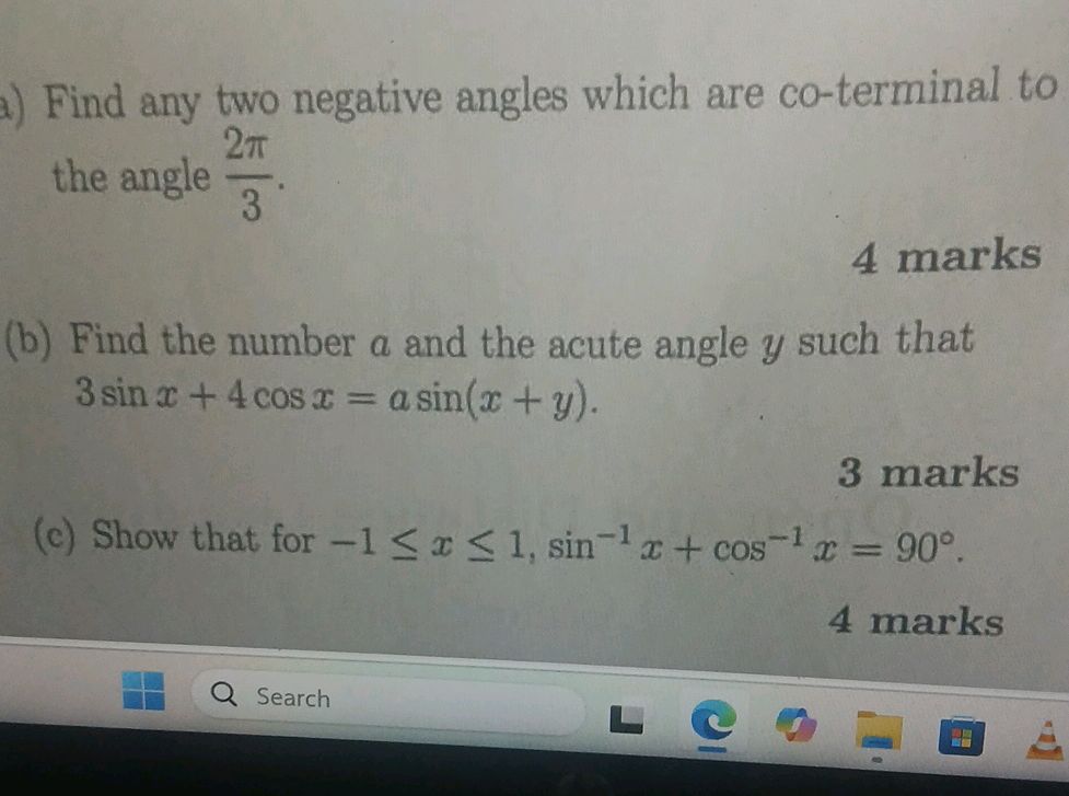 (a) Find any two negative angles which are | StudyX