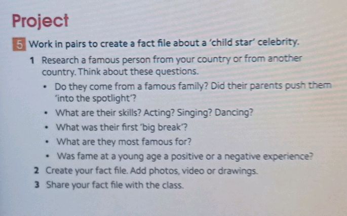 5 Work in pairs to create a fact file about | StudyX