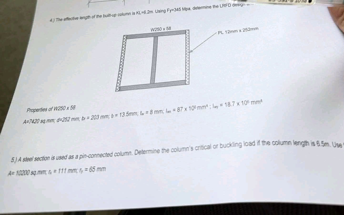 4.) The effective length of the built-up | StudyX