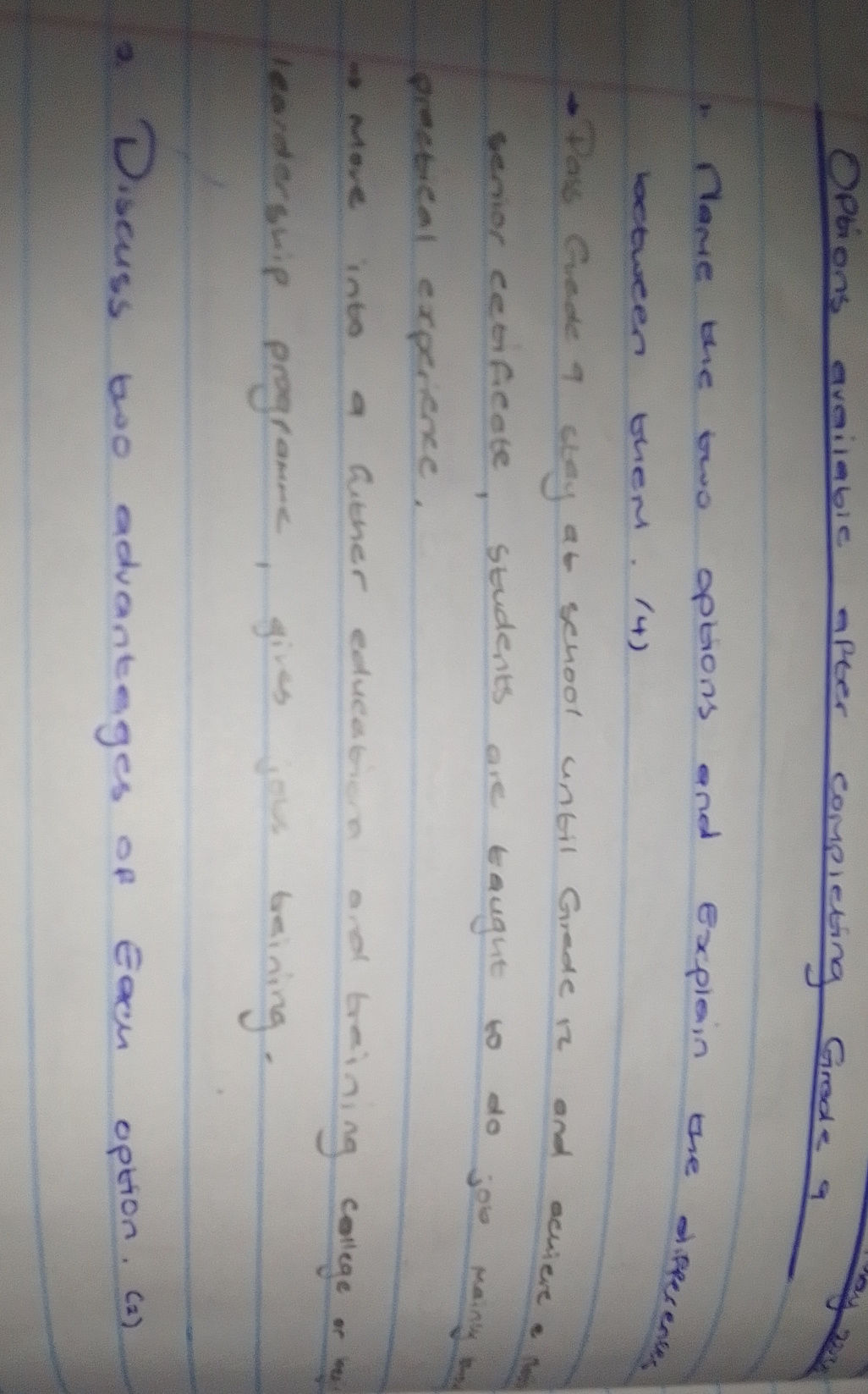 1. Name the two options and Explain the | StudyX