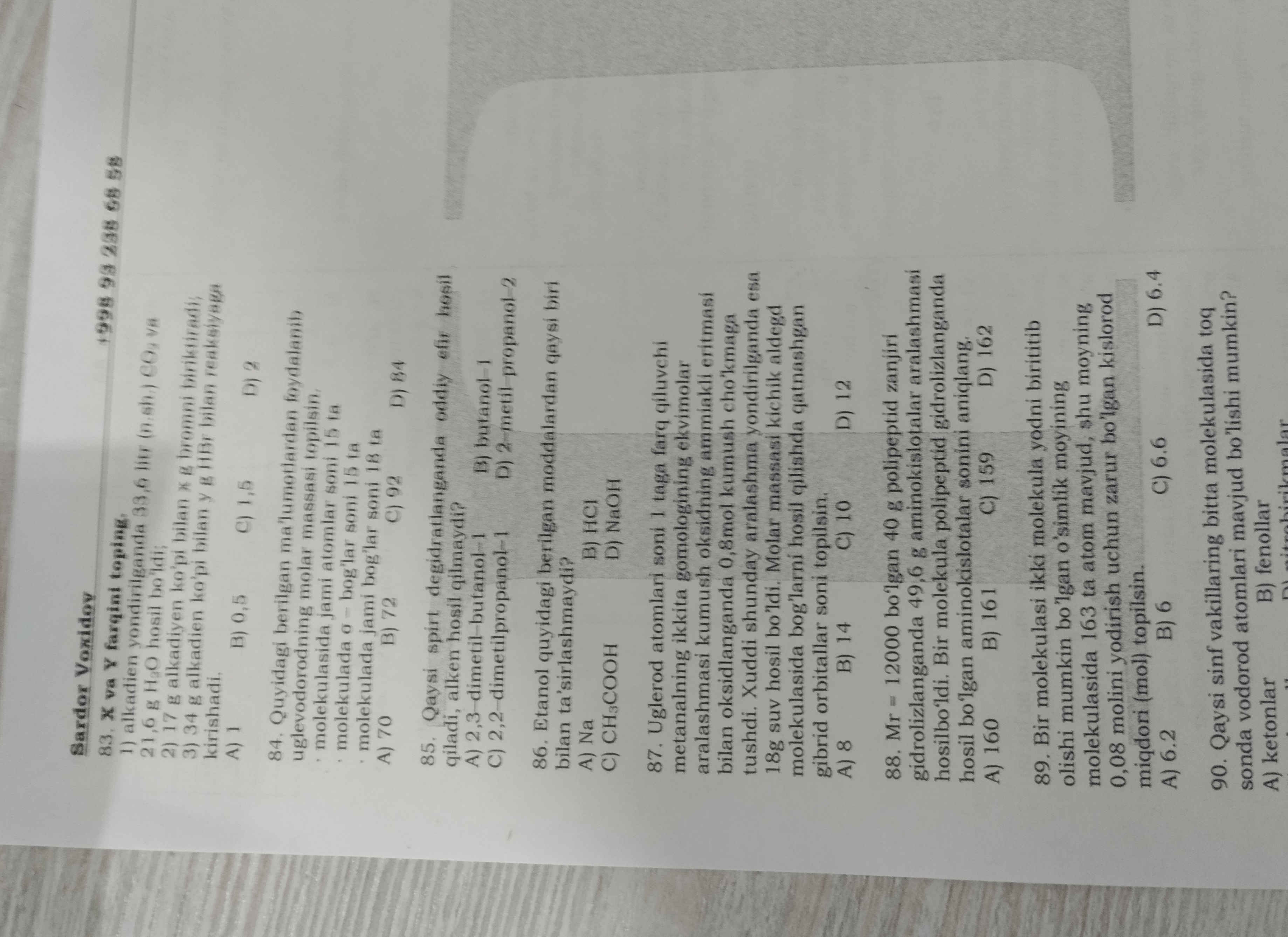 83. X va Y farqini toping. 1) alkadien | StudyX