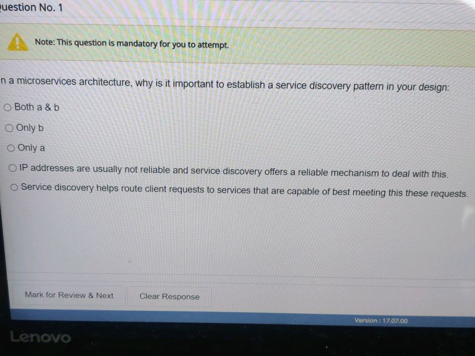 In a microservices architecture, why is it | StudyX