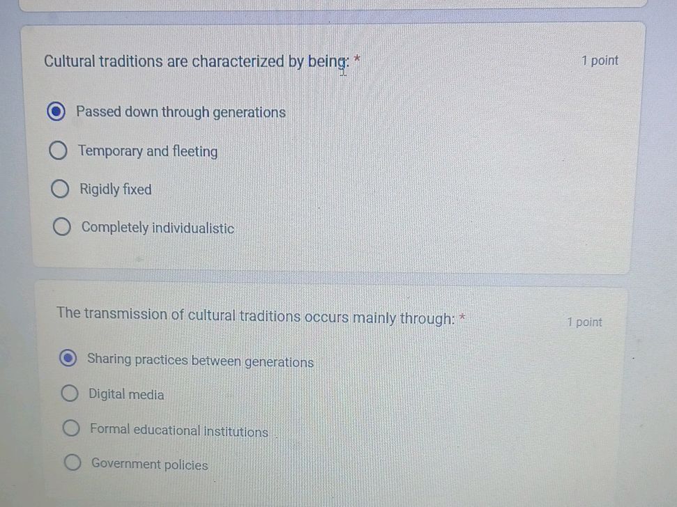 Cultural traditions are characterized by | StudyX
