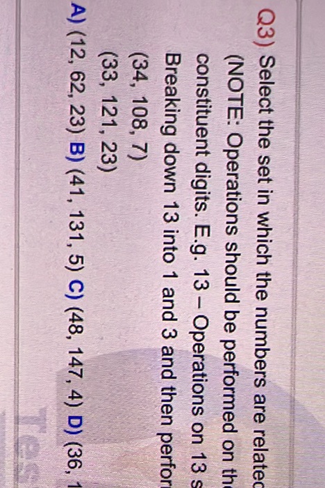Q3) Select the set in which the numbers are | StudyX