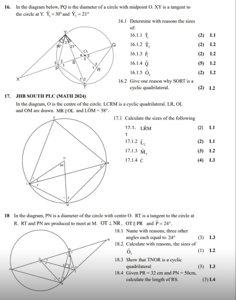 16. In the diagram below, PQ is the diameter | StudyX