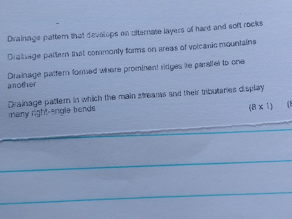 Drainage pattern that develops on alternate | StudyX