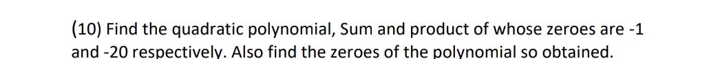 (10) Find the quadratic polynomial, Sum and | StudyX