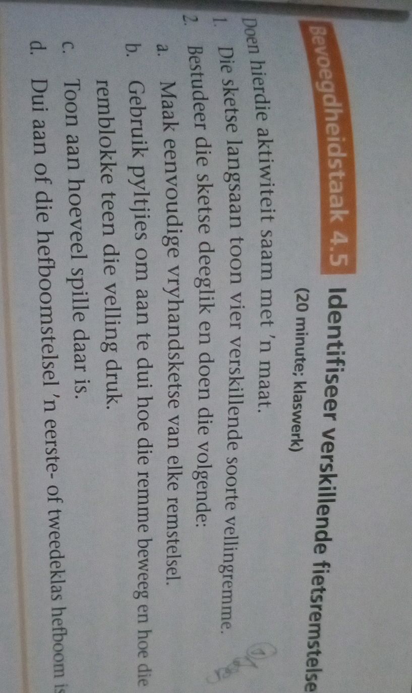 Identifiseer verskillende fietsremstelsel | StudyX