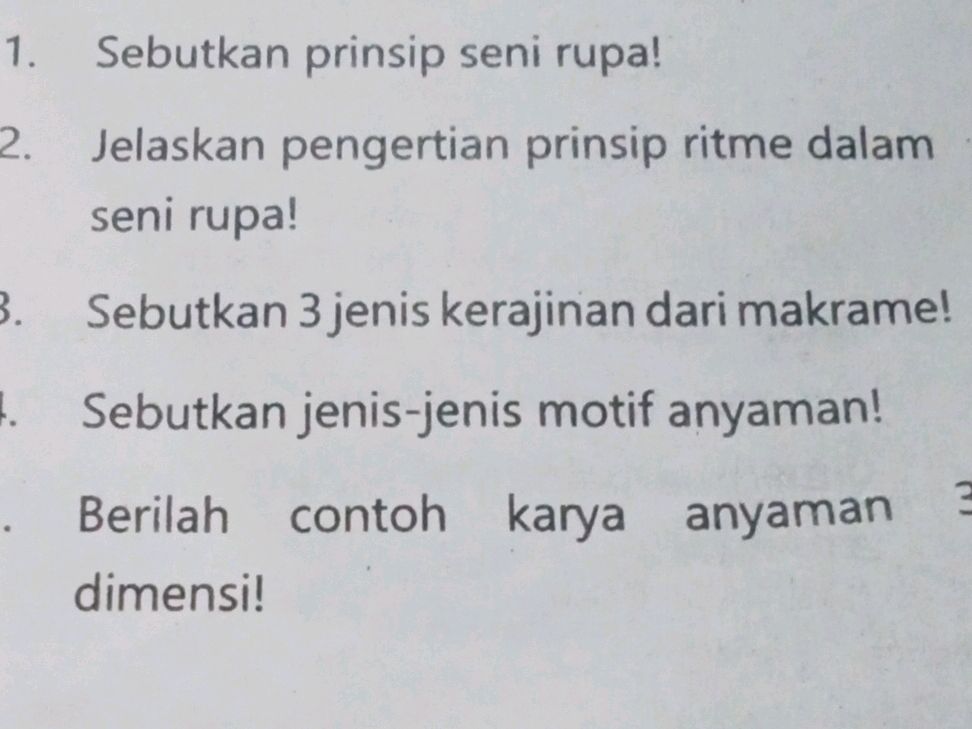 1. Sebutkan prinsip seni rupa! 2. Jelaskan | StudyX