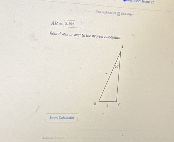 AB = 3.192 Round your answer to the nearest | StudyX