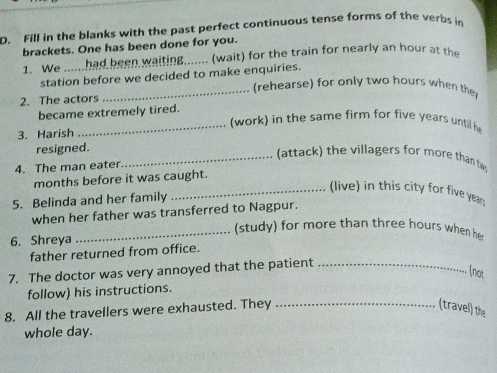 D. Fill in the blanks with the past perfect | StudyX