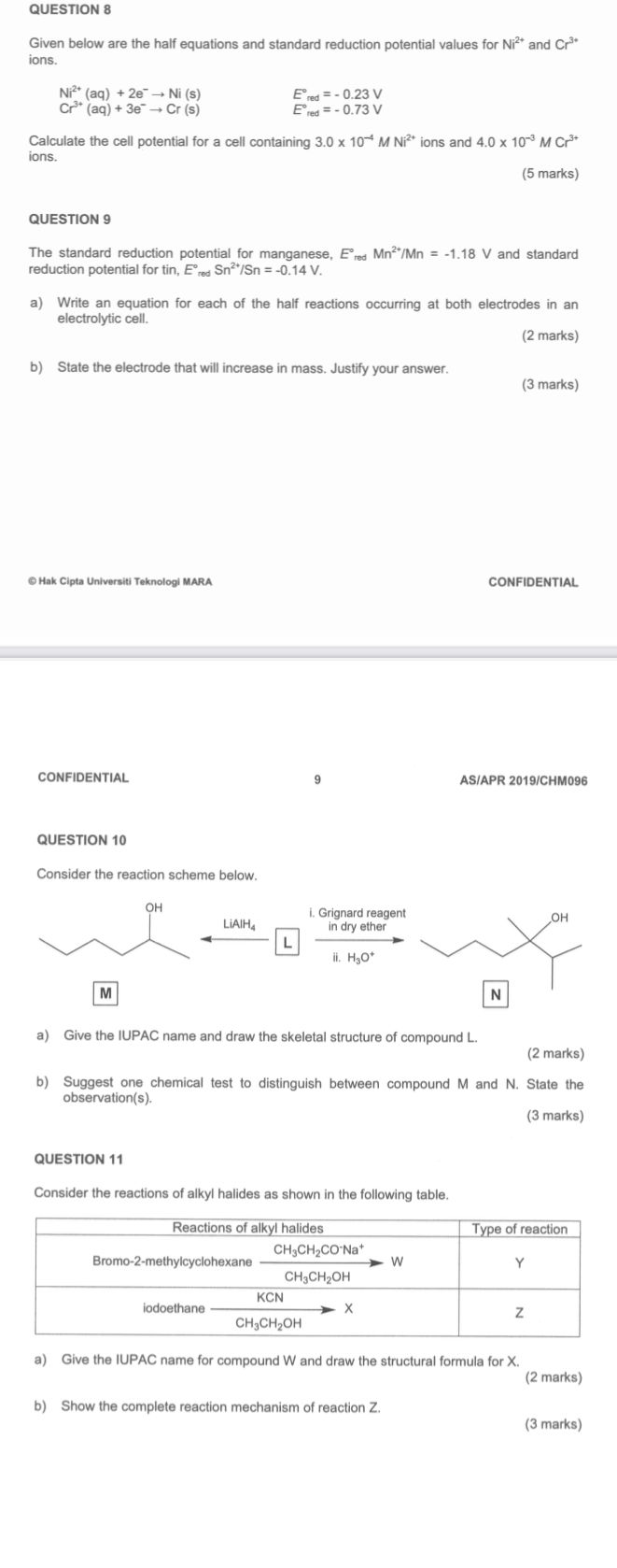 QUESTION 8 Given below are the half | StudyX