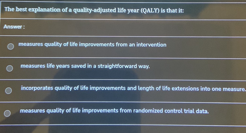 The best explanation of a quality-adjusted | StudyX