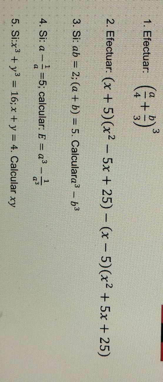 1. Efectuar: $ ( {a}{4}+ {b}{3} )^{3}$ 2. | StudyX