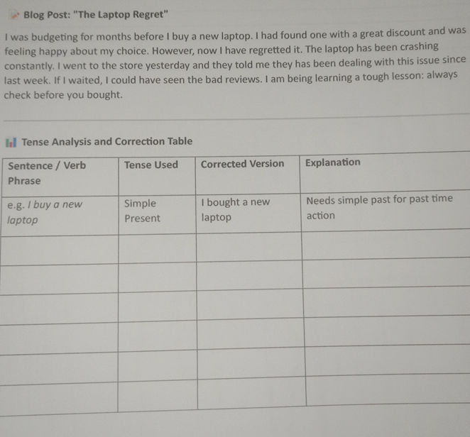 Tense Analysis and Correction Table | | StudyX