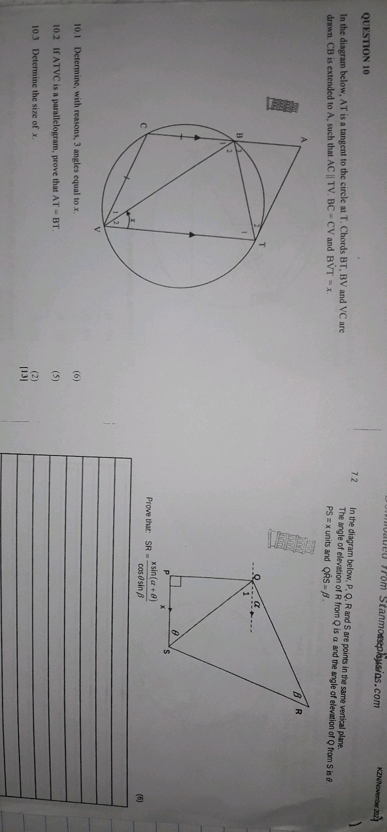 QUESTION 10 In the diagram below, AT is a | StudyX