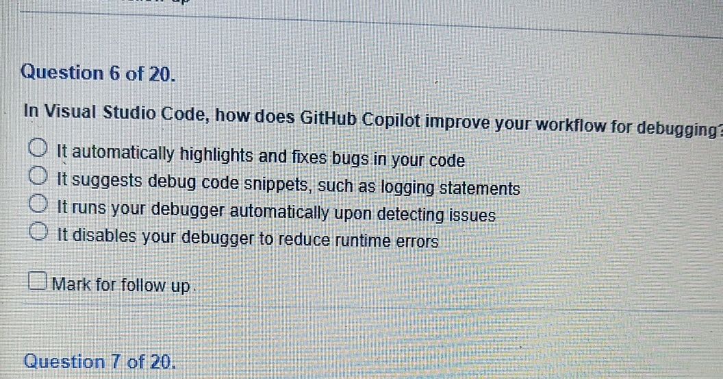 Question 6 of 20. In Visual Studio Code, | StudyX