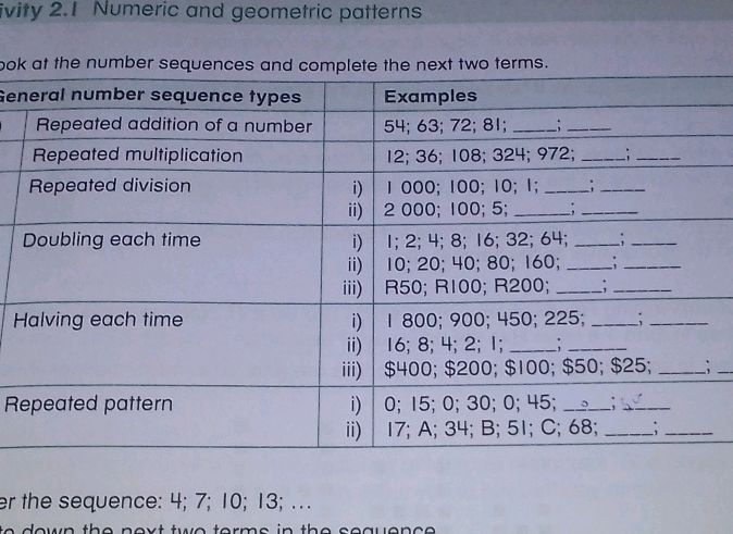 Look at the number sequences and complete | StudyX