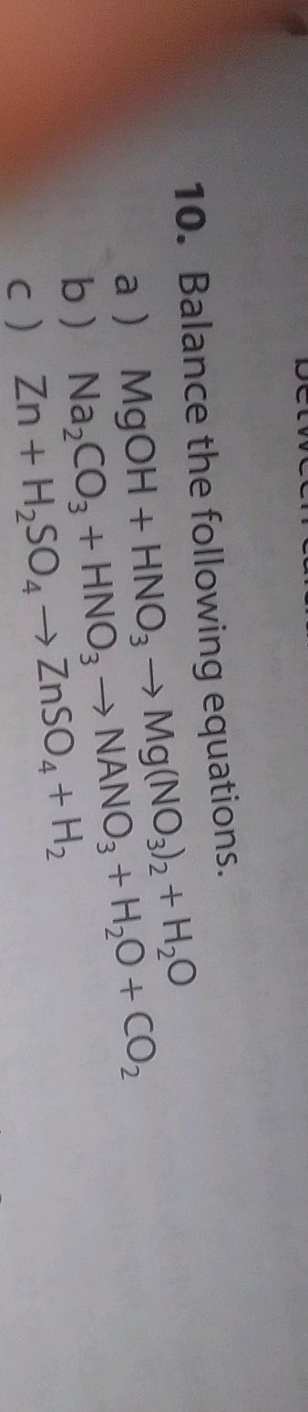 10. Balance the following equations. a) | StudyX