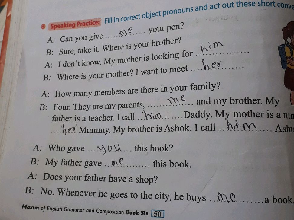 Speaking Practice: Fill in correct object | StudyX