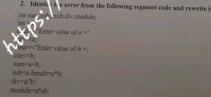 2. Identî̀ the error from the following | StudyX