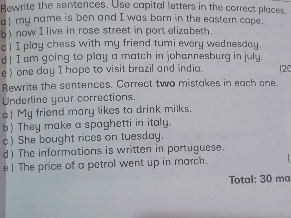 Rewrite the sentences. Use capital letters | StudyX