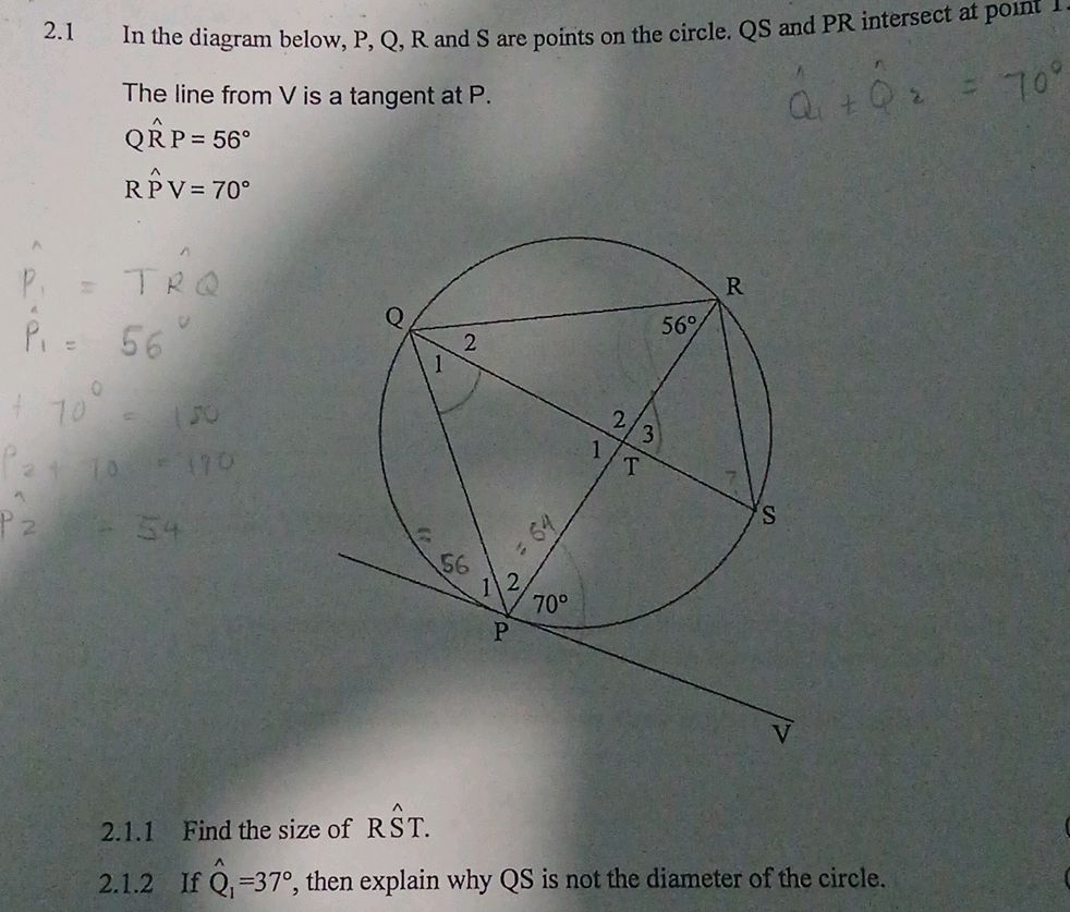 2.1 In the diagram below, P, Q, R and S are | StudyX