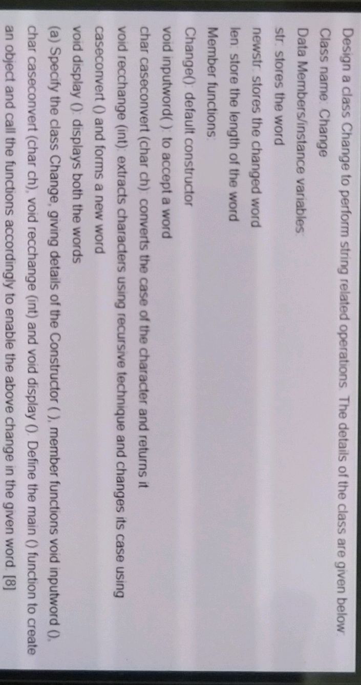 Design a class Change to perform string | StudyX