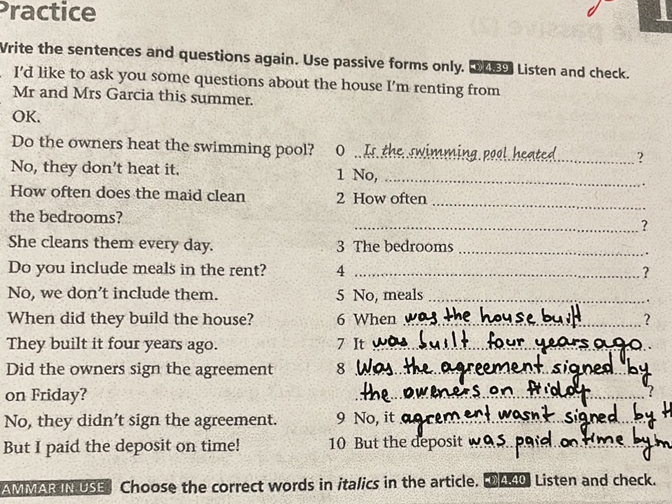 Write the sentences and questions again. Use | StudyX