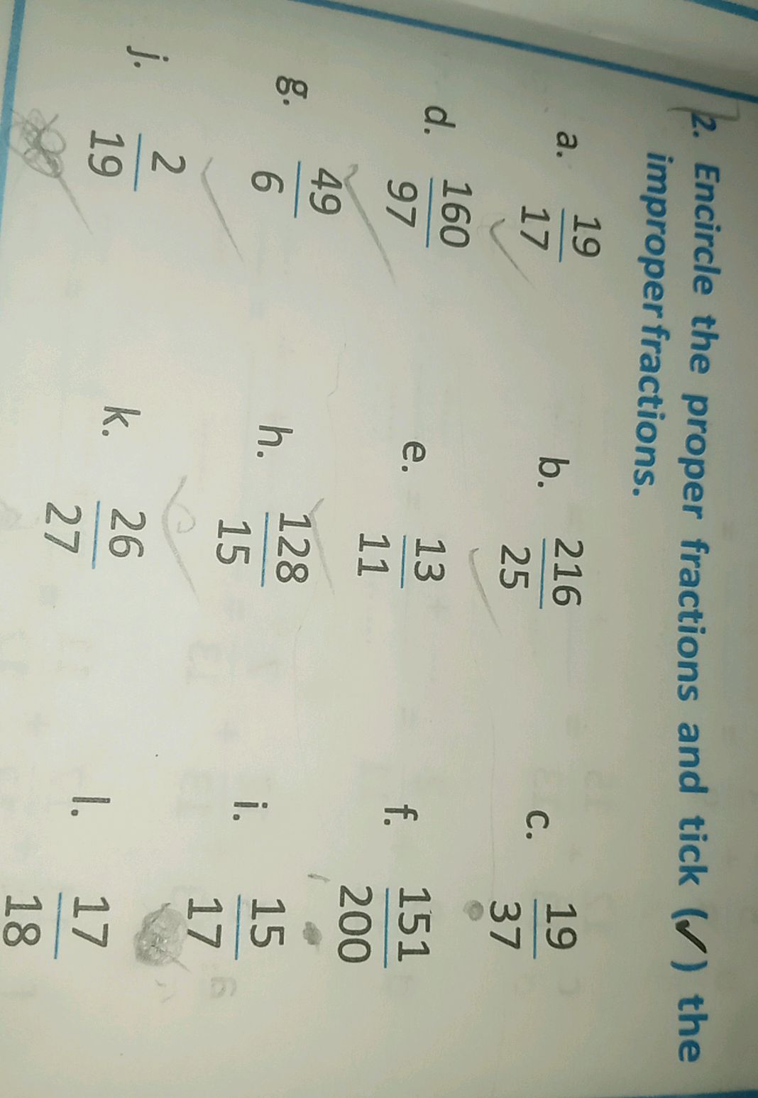 2. Encircle the proper fractions and tick | StudyX
