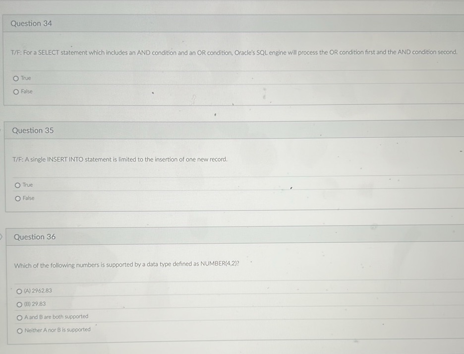 Question 34 T/F: For a SELECT statement | StudyX