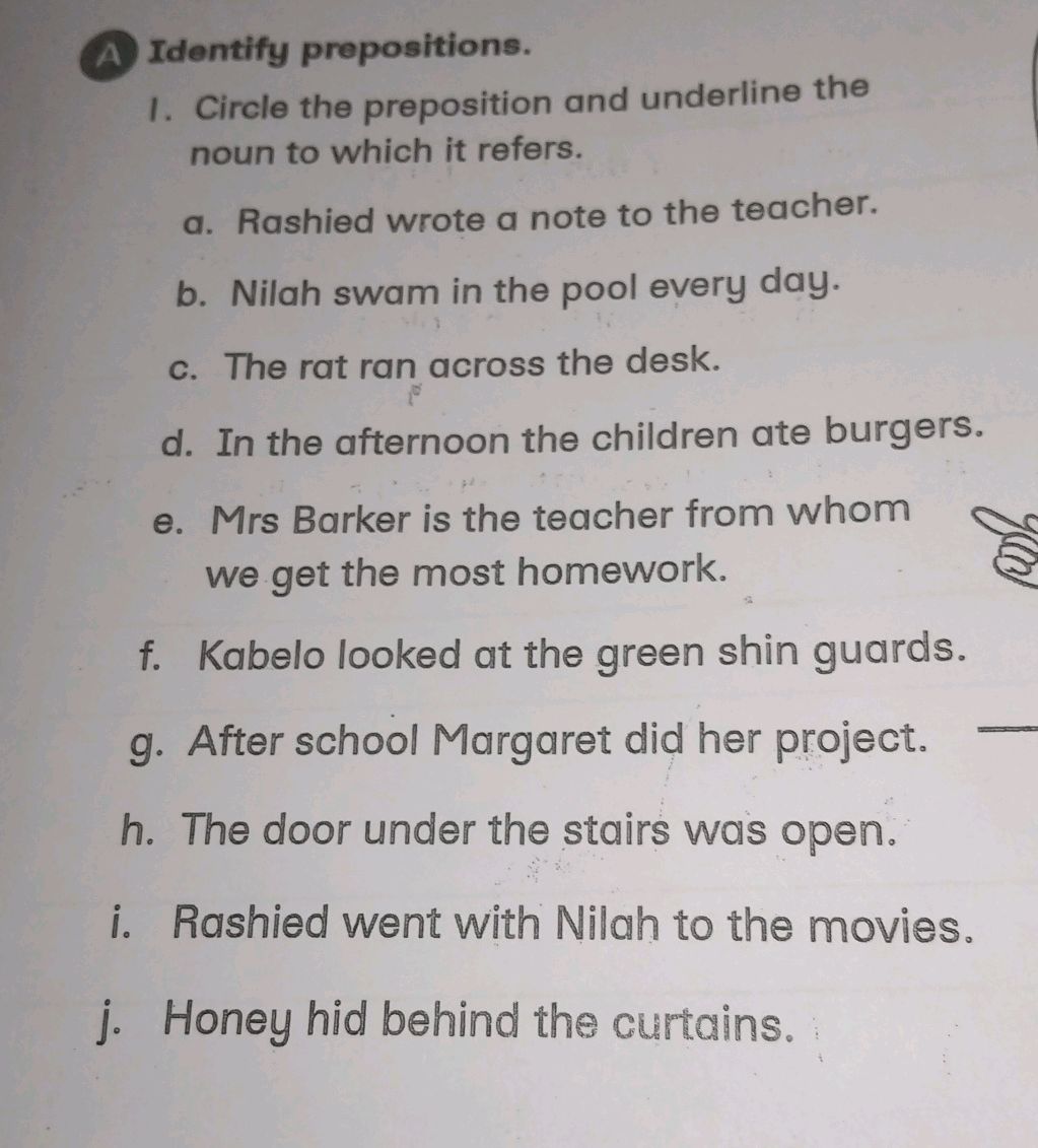 A Identify prepositions. 1. Circle the | StudyX