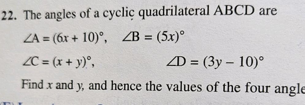 22. The angles of a cyclic quadrilateral | StudyX