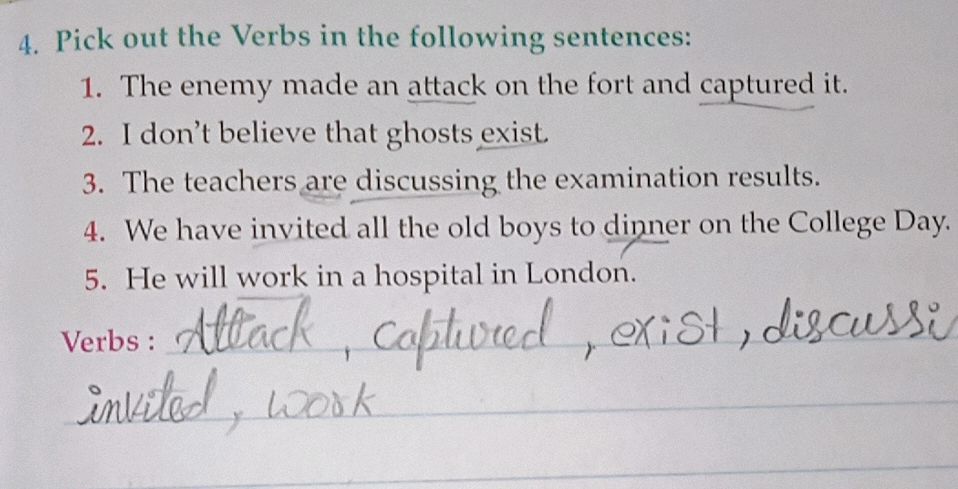 4. Pick out the Verbs in the following | StudyX