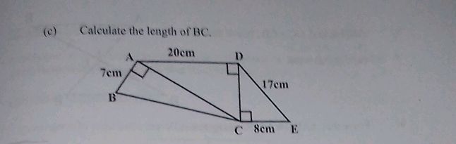 (c) Calculate the length of BC. The image | StudyX