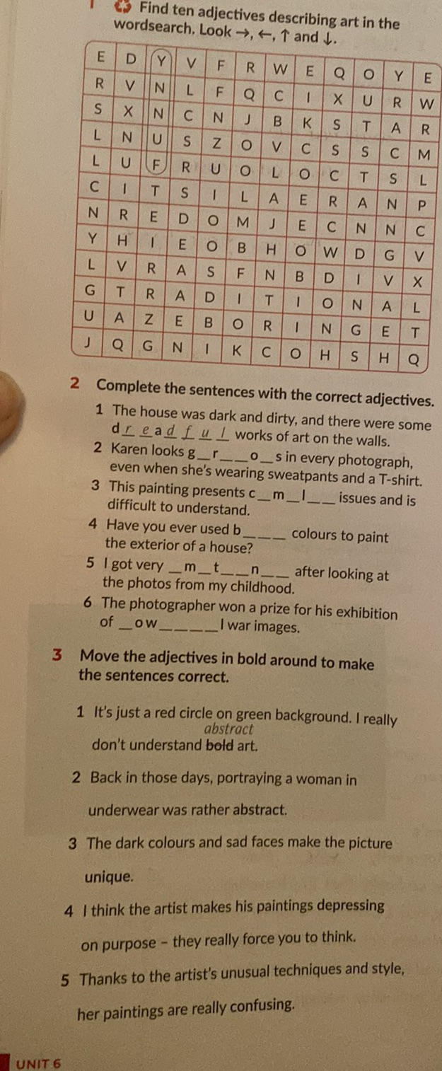 1 Find ten adjectives describing art in the | StudyX