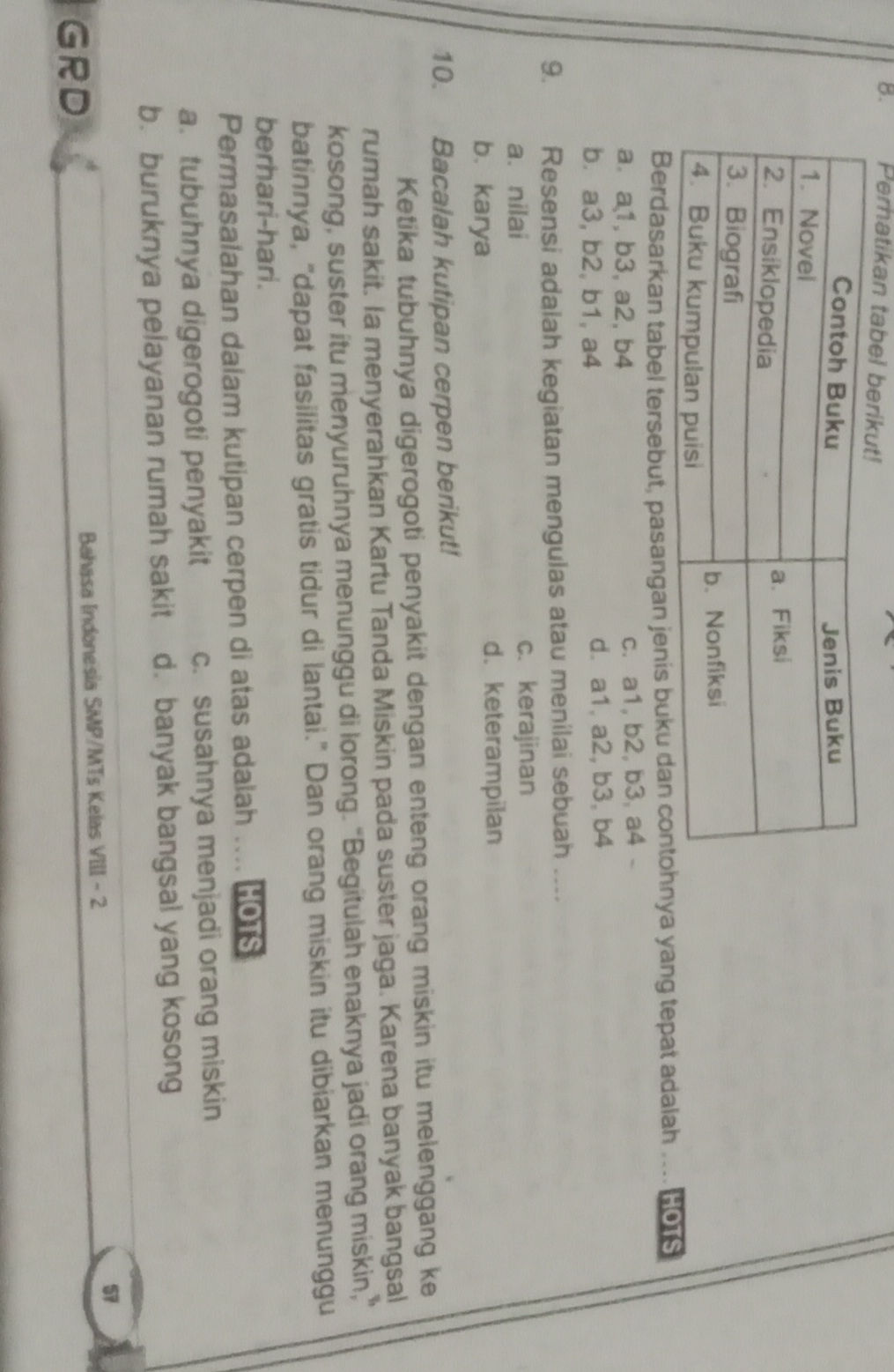 8. Perhatikan tabel berikut! | Contoh Buku | StudyX