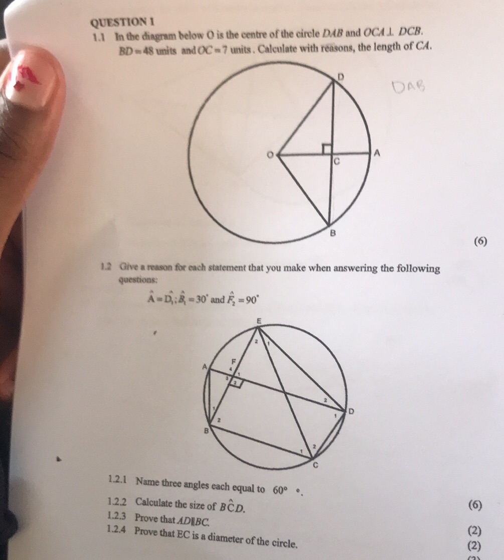 QUESTION 1 1.1 In the diagram below O is | StudyX
