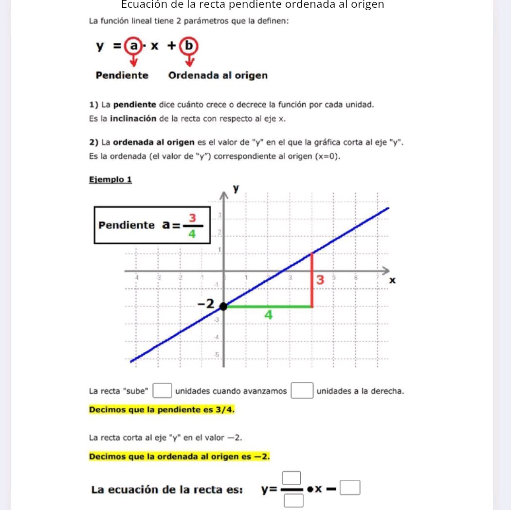 Ecuación de la recta pendiente ordenada al | StudyX