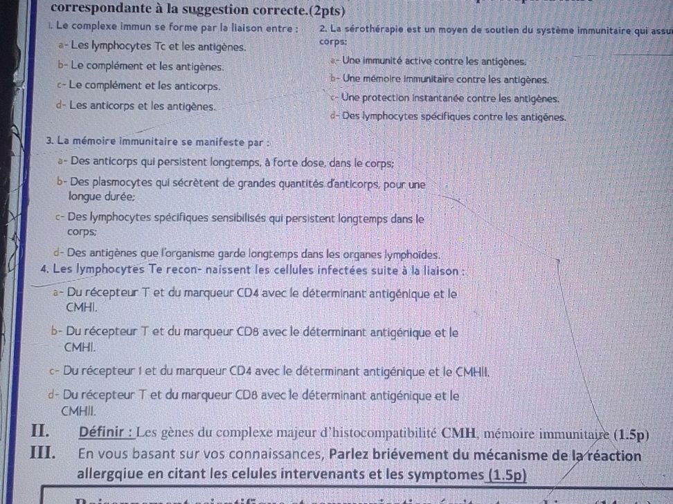 1. Le complexe immun se forme par la liaison | StudyX