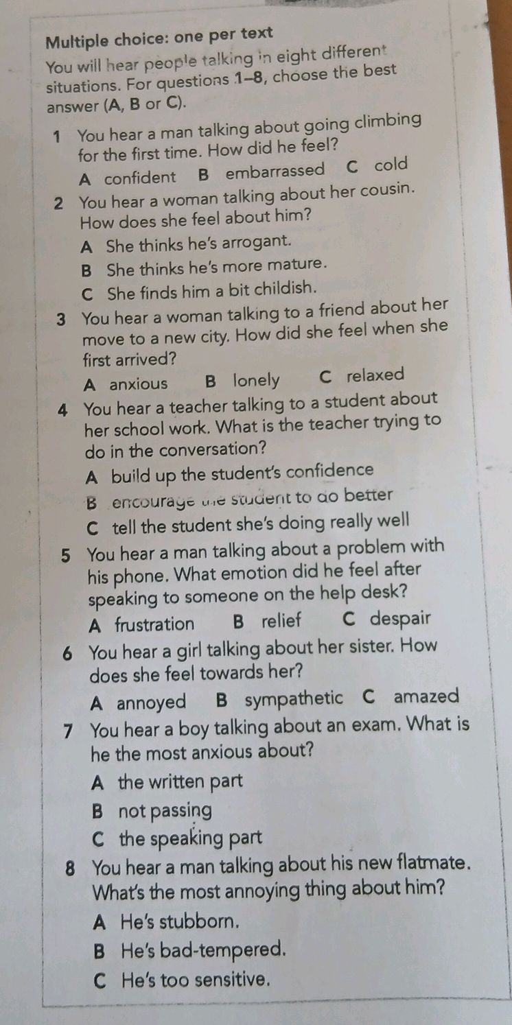 Multiple choice: one per text You will hear | StudyX