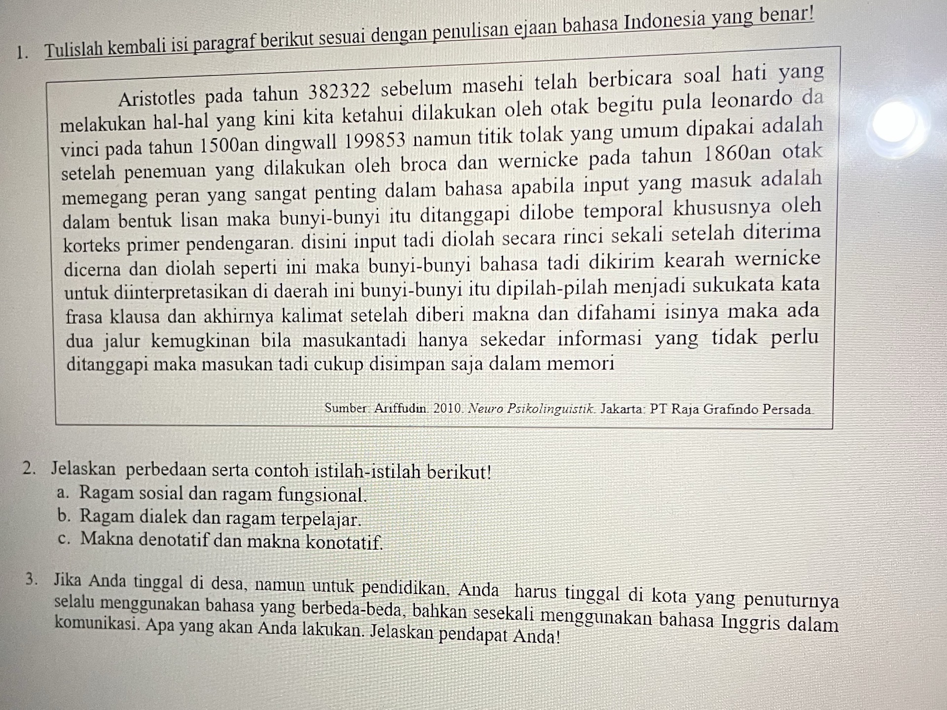 1. Tulislah kembali isi paragraf berikut | StudyX