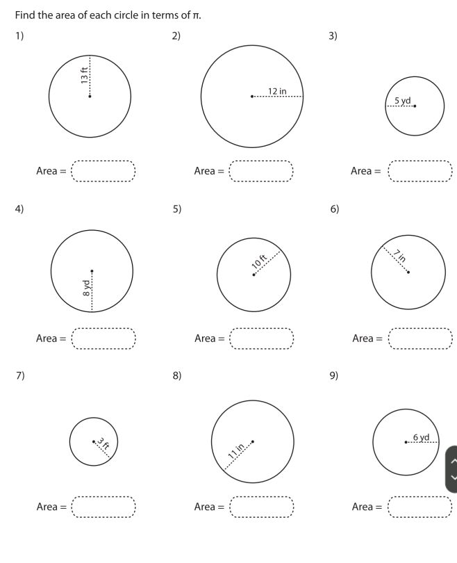 Find the area of each circle in terms of $ | StudyX