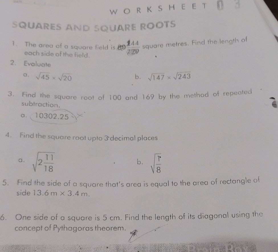 1. The area of a square field is $80 | StudyX