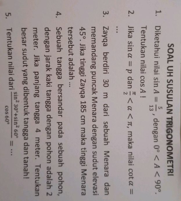 1. Diketahui nilai $ A = {5}{13}$, dengan | StudyX