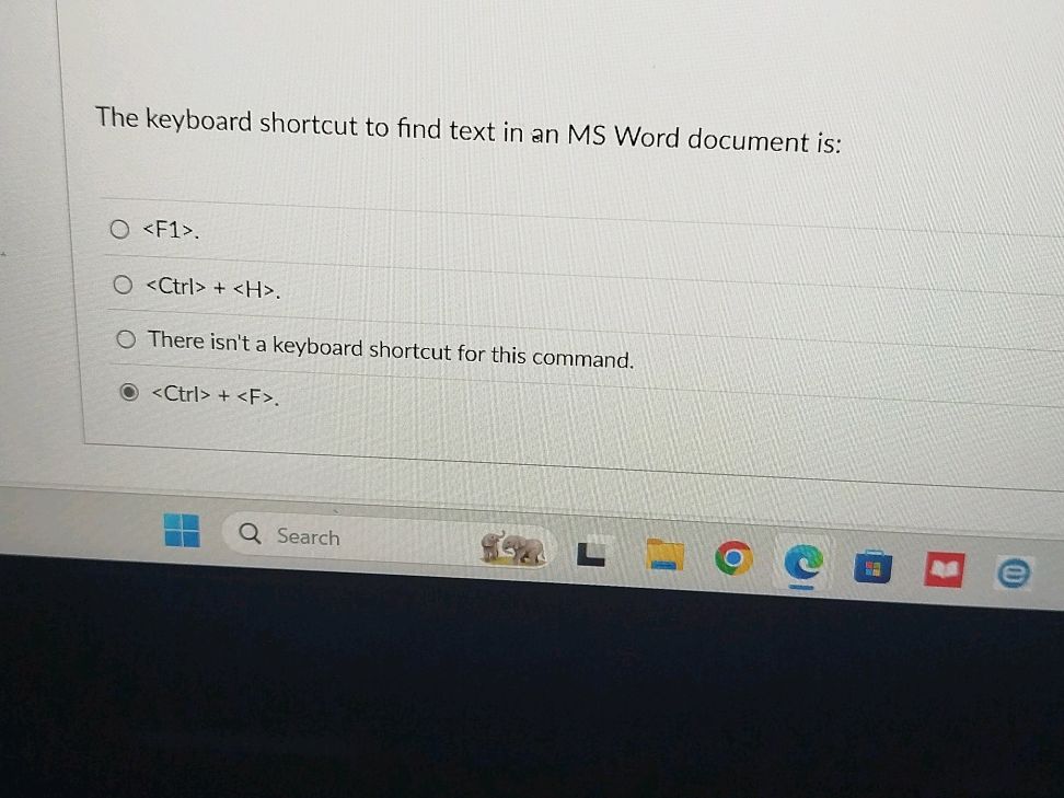The keyboard shortcut to find text in an MS | StudyX