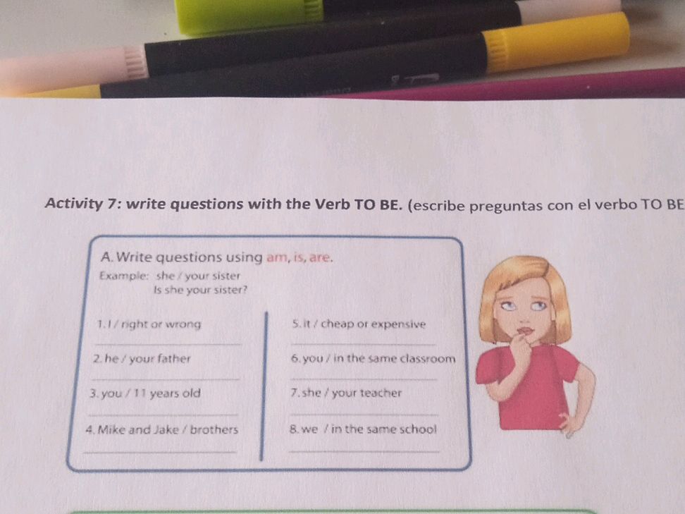 Activity 7: write questions with the Verb TO | StudyX